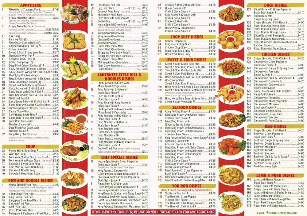 Menu at Crystal Panda fast food, Redditch