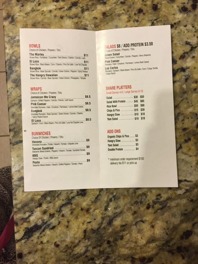 Menu at Hangry Health Bar, Surrey