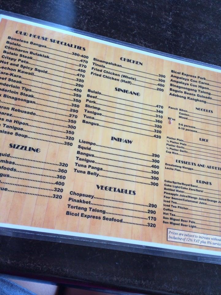 Carta de LZM Restaurant - Magallanes Square, Tagaytay, 2F Magallanes Square