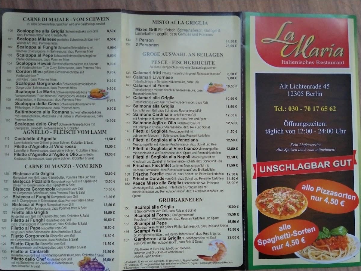 Speisekarte von La Maria restaurant, Berlin