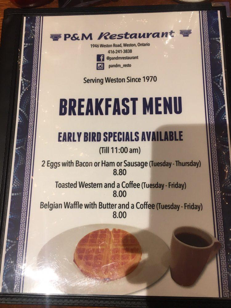Menu at P&M Restaurant, Toronto