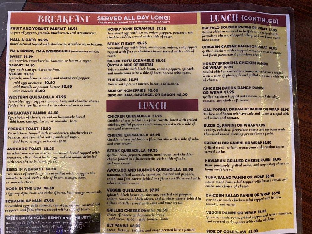 Menu at Peace of Mind Cafe, Millersburg