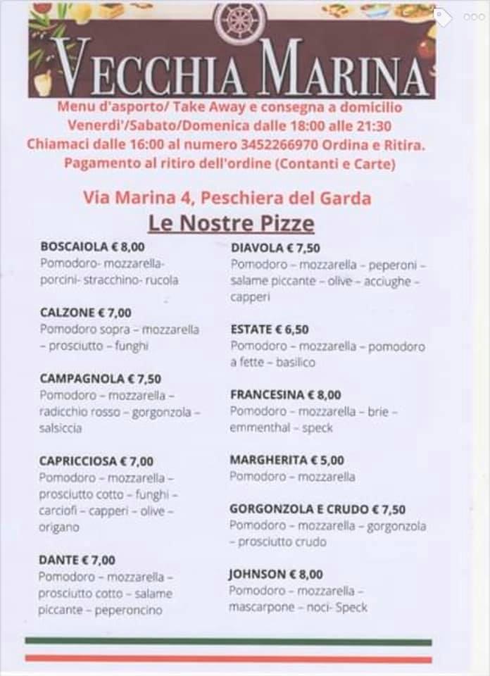Menu da Vecchia Marina pizzeria, Peschiera del Garda