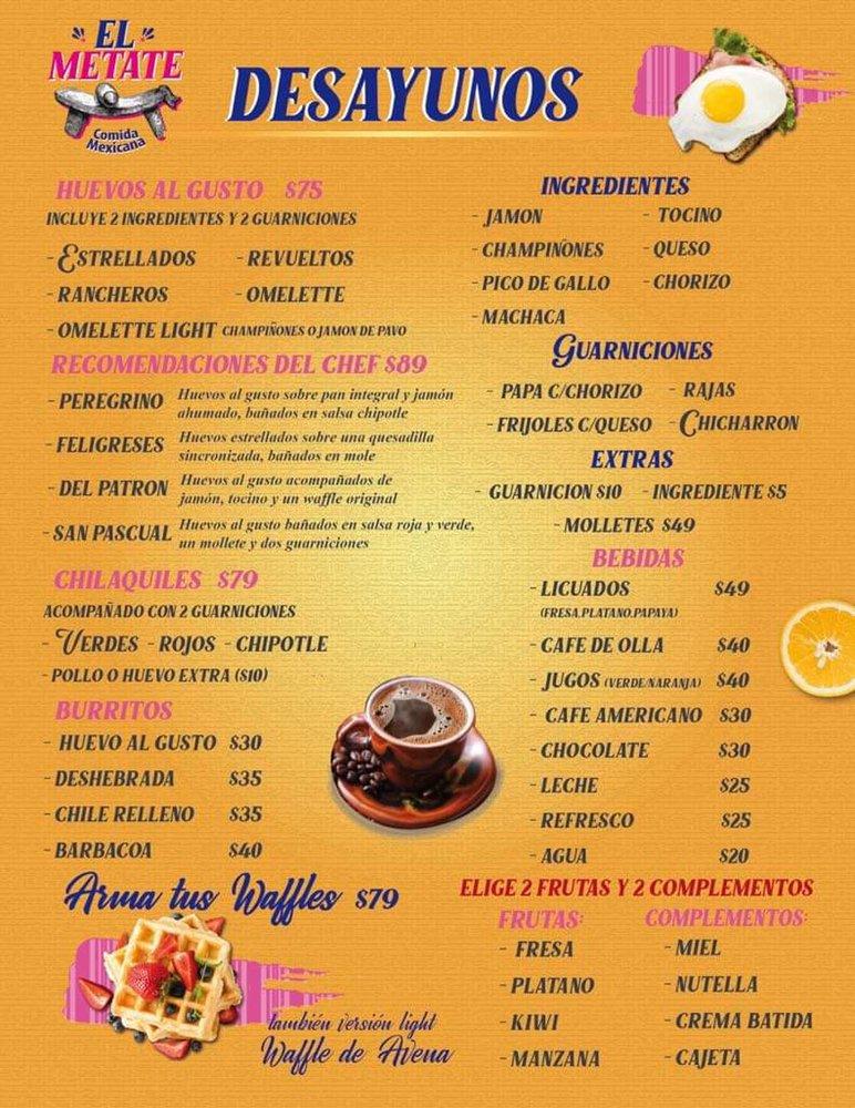 Menu at El Metate Rosa, Ciudad Juarez