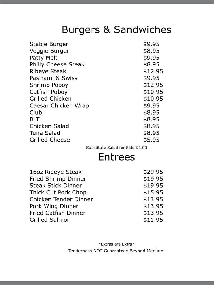 Menu at The Stables Downtown Grill pub & bar, Tupelo