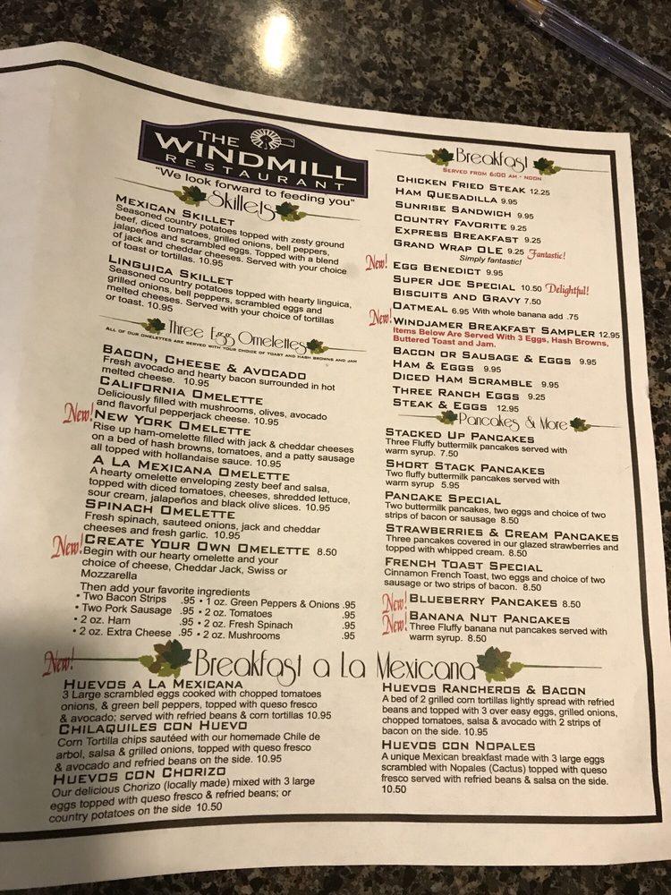 Menu at The Windmill Restaurant, Soledad