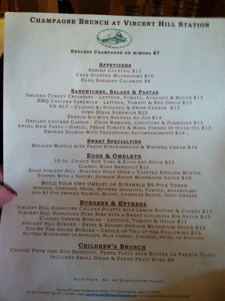 Menu at Vincent Hill Station pub & bar, Acton