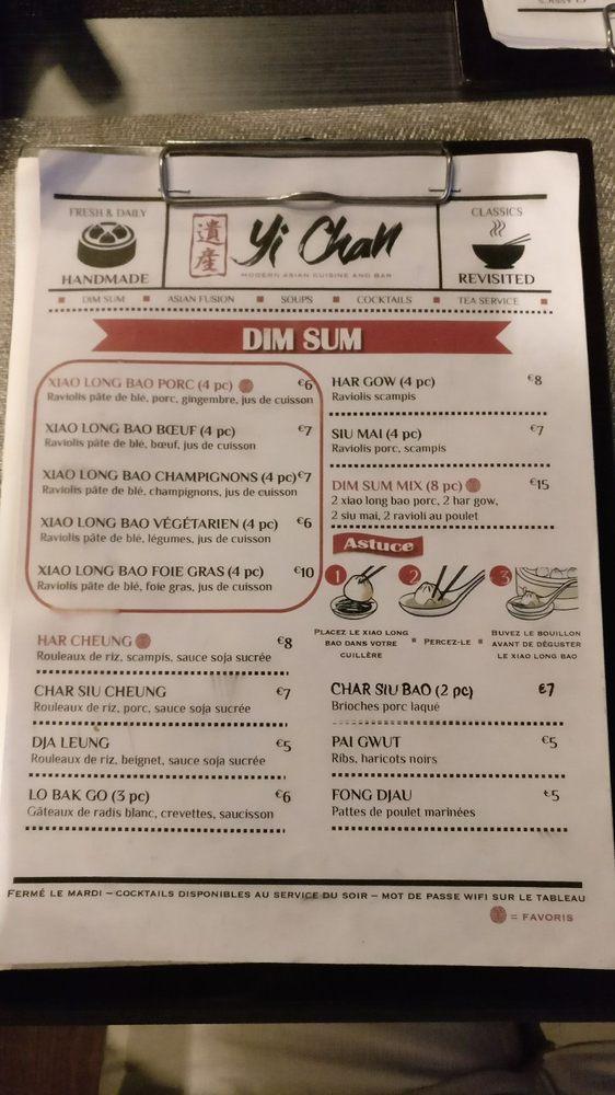 Menu at Yi Chan, Brussels, Rue Jules Van Praet 13