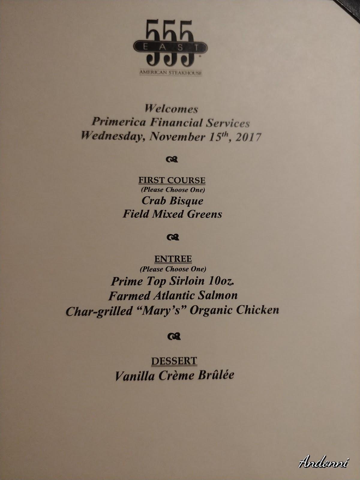 Menu at 555 East American Steakhouse, Long Beach