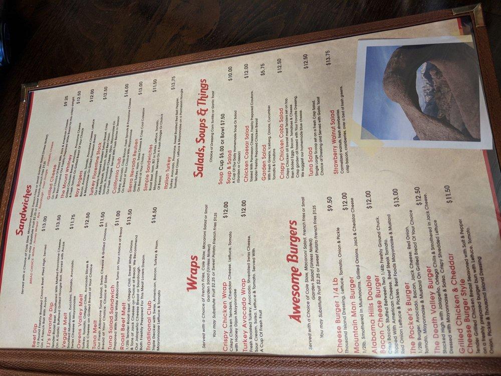 Carta de Alabama Hills Cafe & Bakery, Lone Pine
