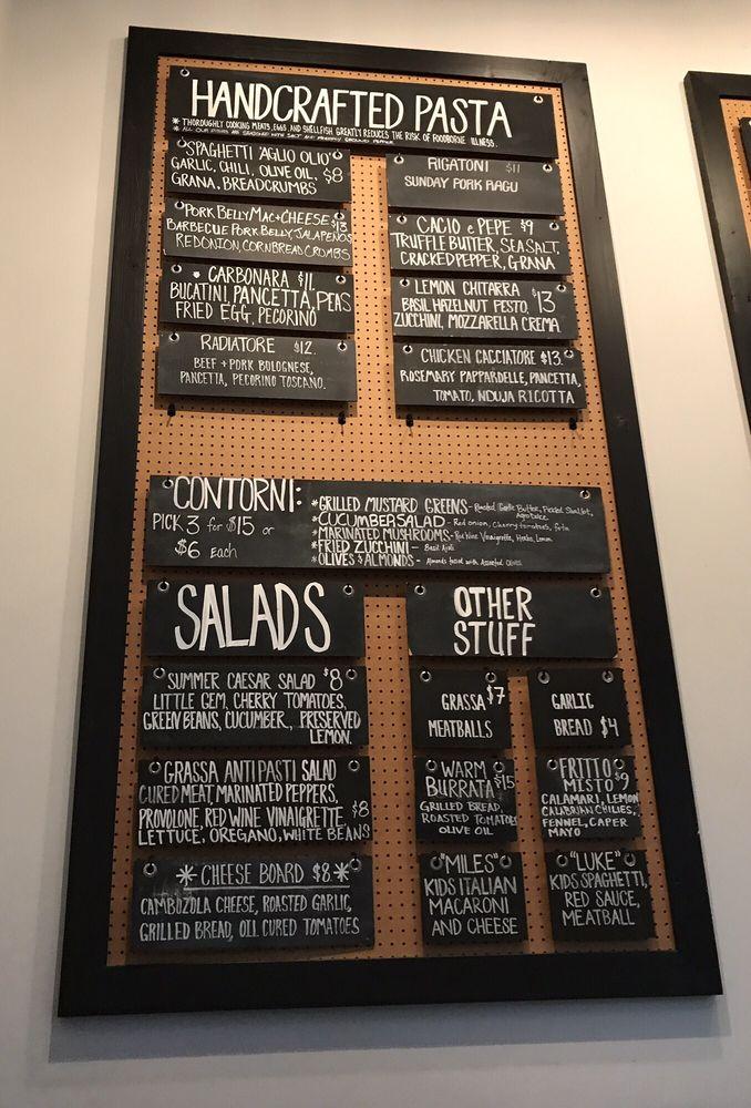 Menu at Grassa restaurant, Portland, SW Washington St