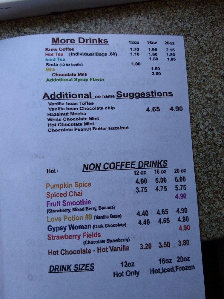 Menu at Grumpy's Coffee, Gravette