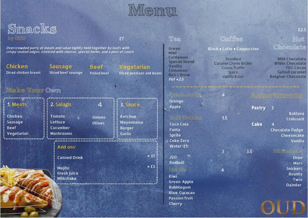 Carta del café Oud Lounge, Londres