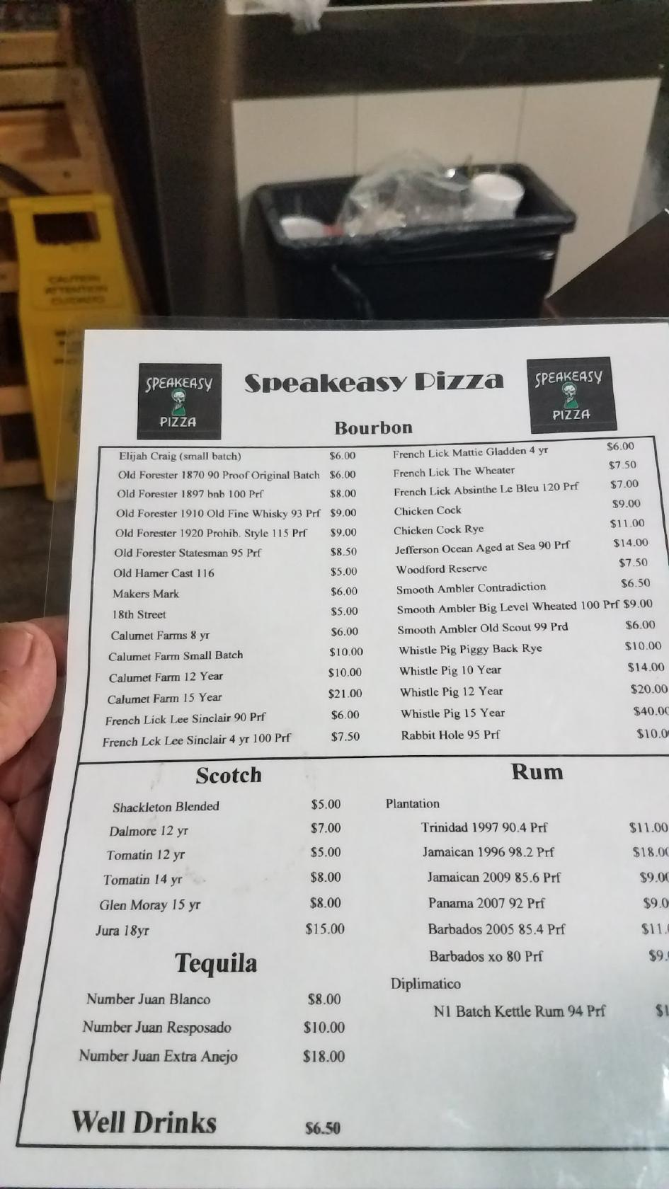 Menu at Speakeasy Pizza pizzeria, Orleans