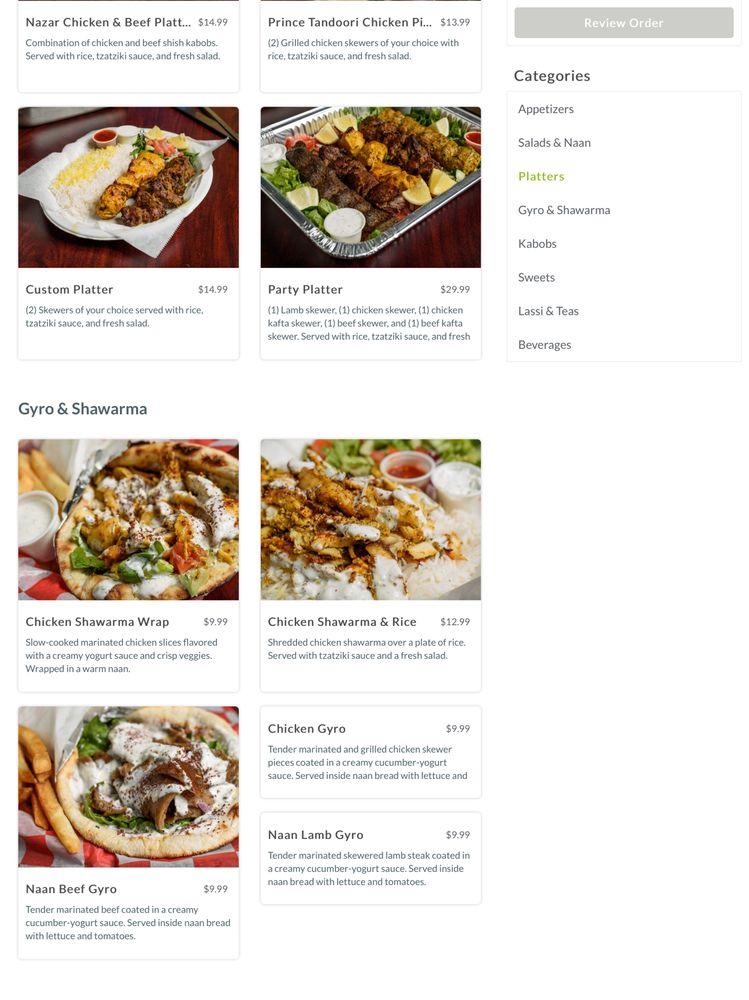 Menu at Sufi Kabob restaurant, Corpus Christi
