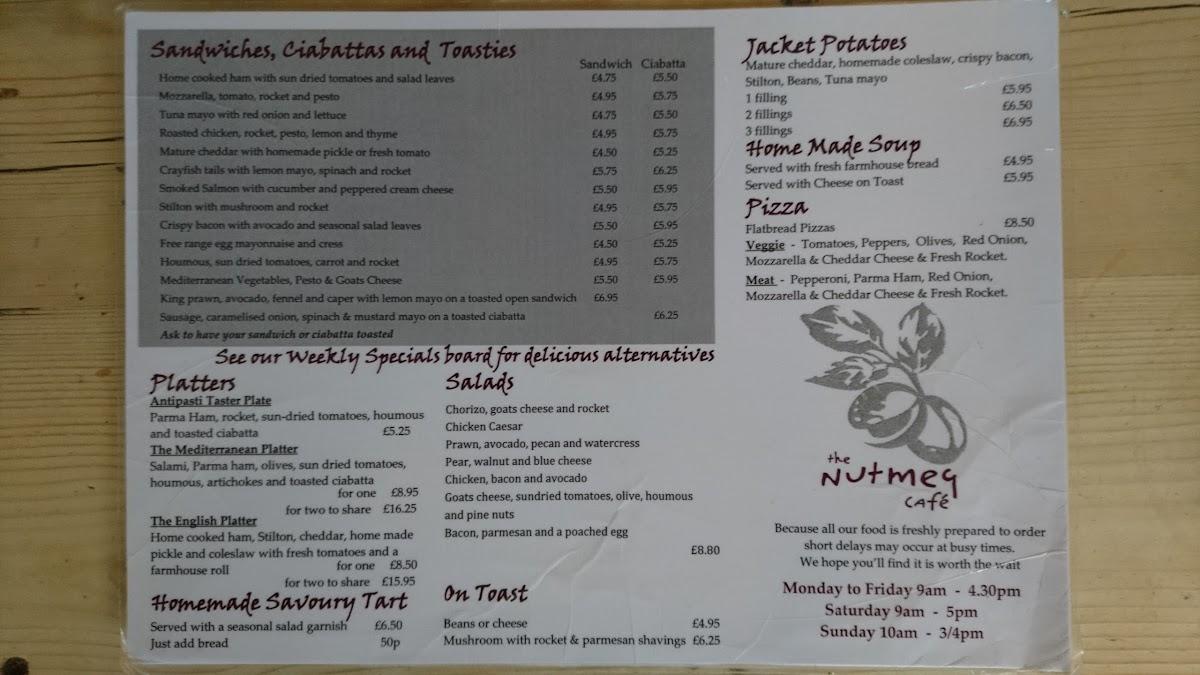 Menu at The Nutmeg Cafe, Hythe