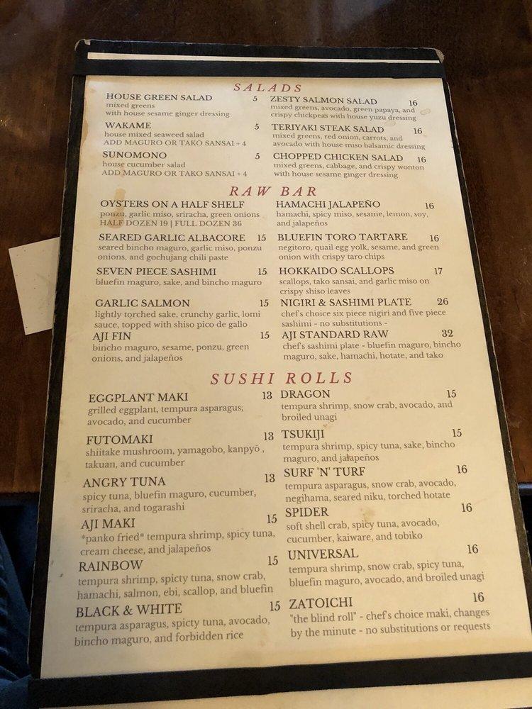 Carta del restaurante Aji Japanese Bistro, El Dorado Hills