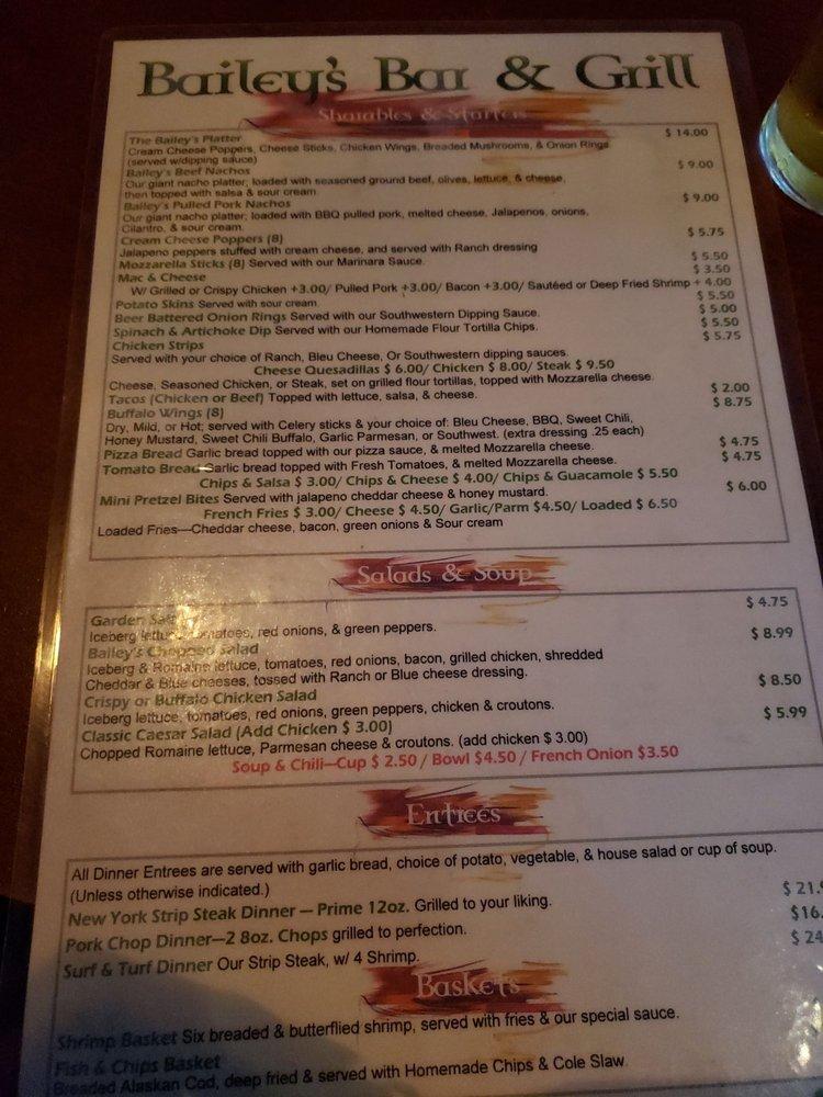 Menu at Bailey's Restaurant & Bar, Tinley Park