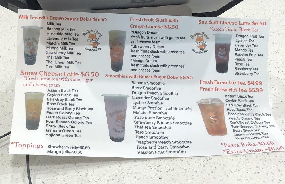 Menu at Boba Foxy Bubble Tea Shop pub & bar, Las Vegas