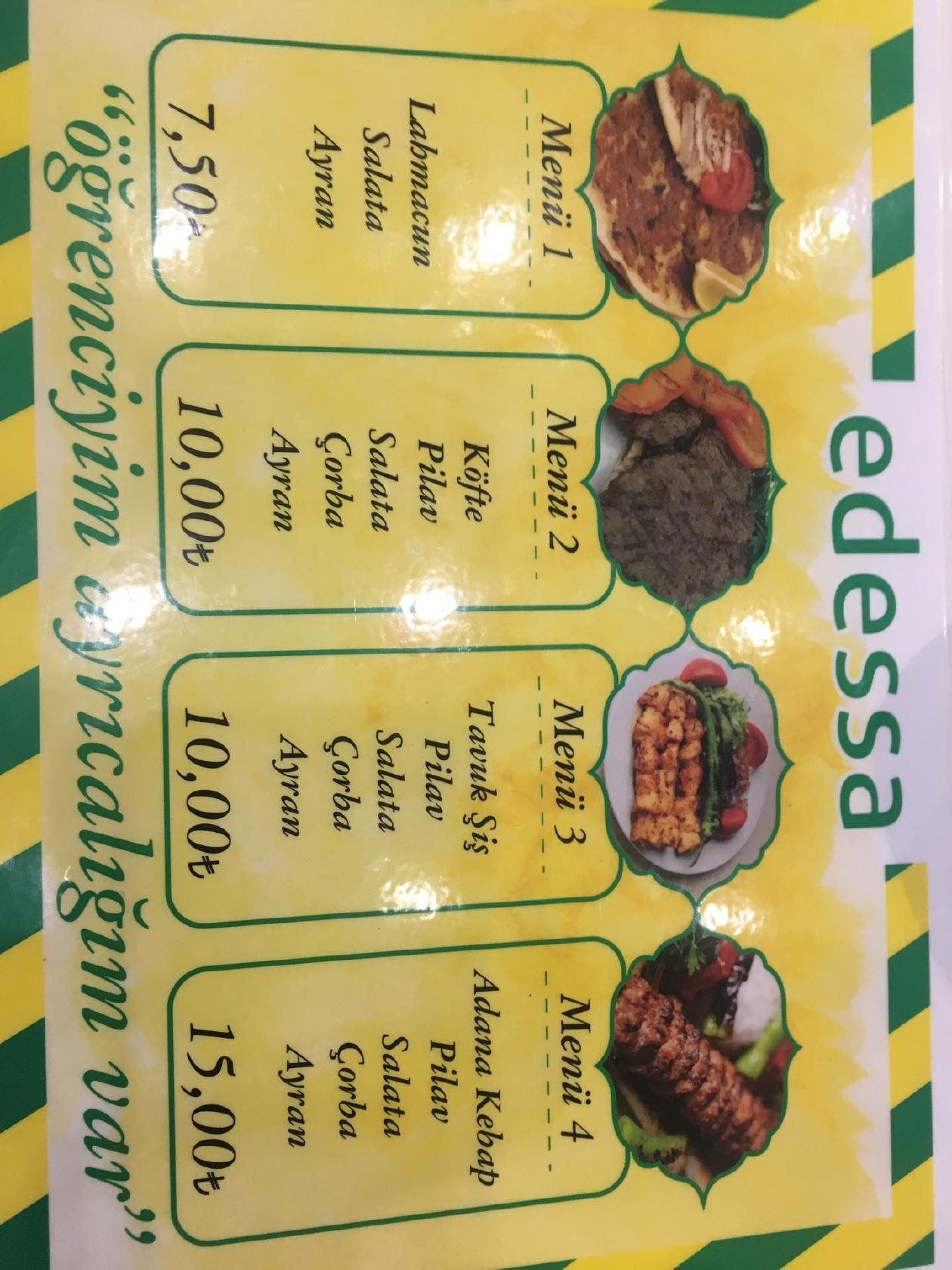 Menu at Edessa Lahmacun, Sivas, 11-Belediye Sk. No:14