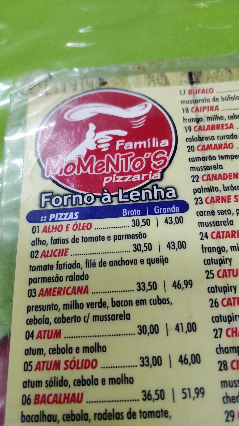 Menu em Família Momento's restaurante, São Paulo