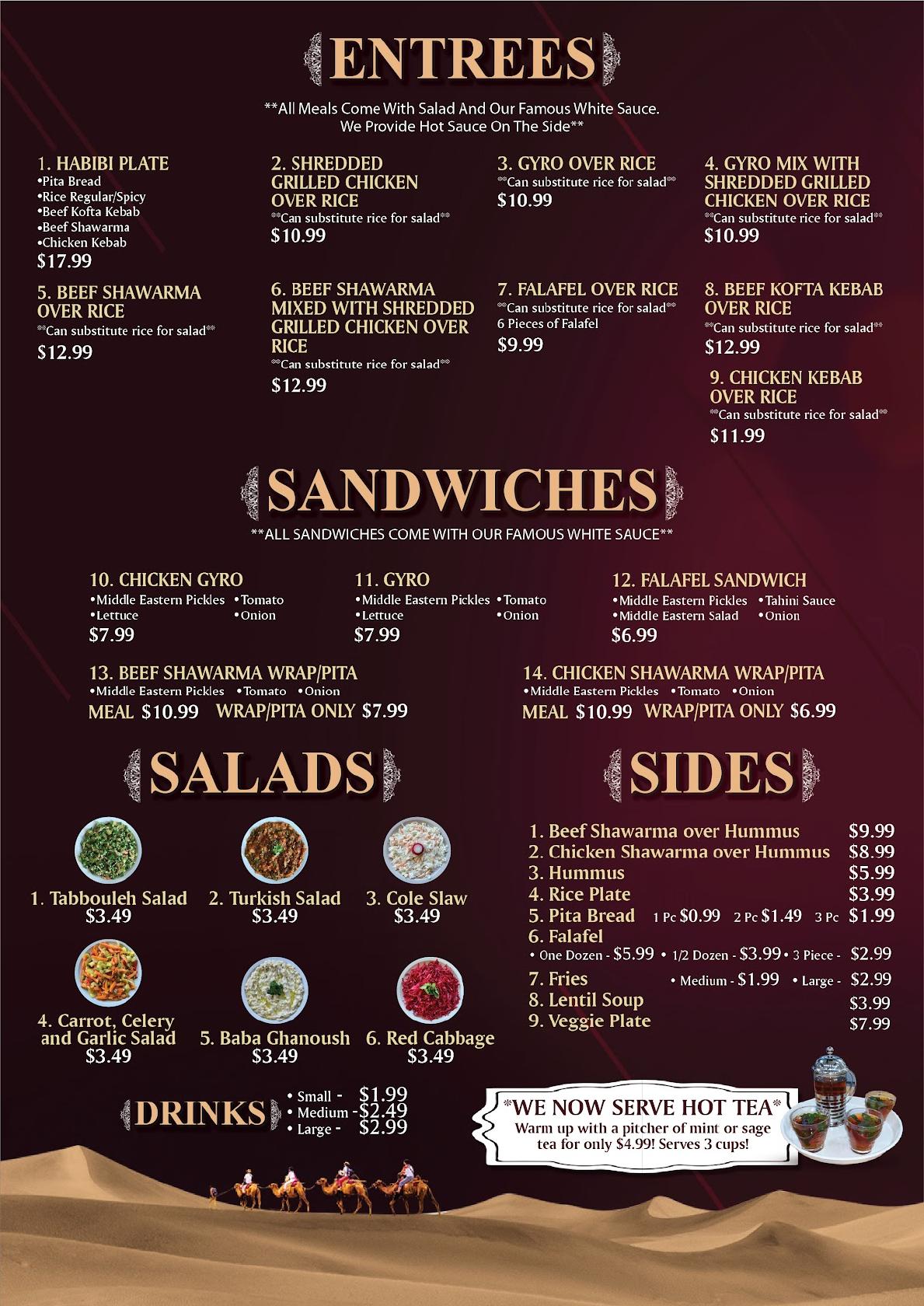 Menu at Habibi In Mediterranean Grill restaurant, Evanston