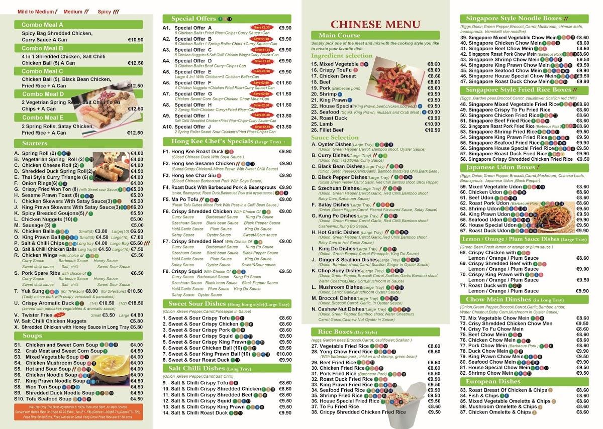 Menu at Hong Kee restaurant, Dublin