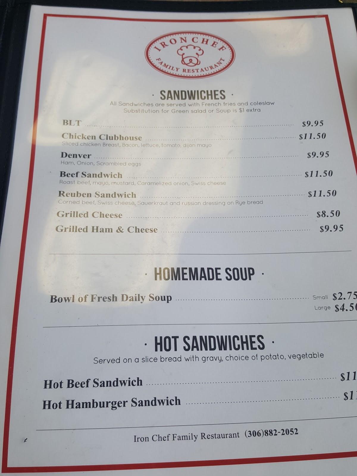 Menu at Iron Chef Family Restaurant, Rosetown