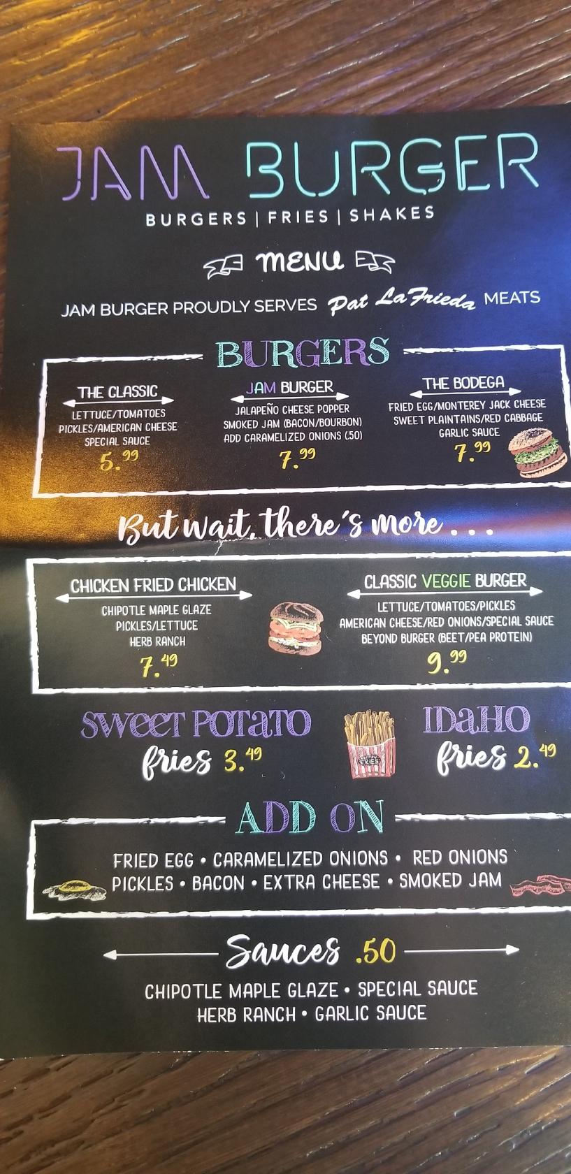 Menu at JAM Burger pub & bar, Garfield