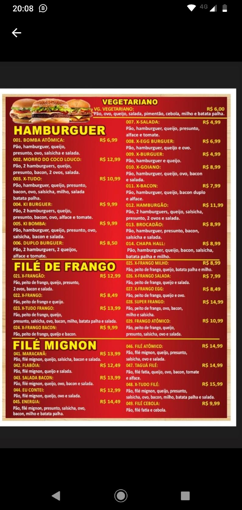Menu em Ki Bomba restaurante, Brasília
