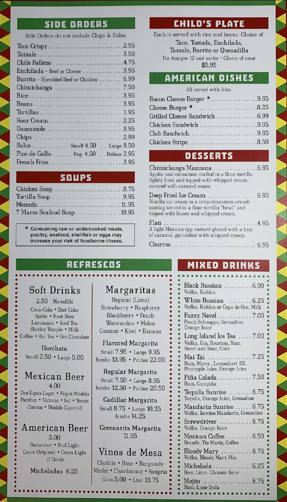 Menu at Los Guerreros Mexican Restaurant, North Bend