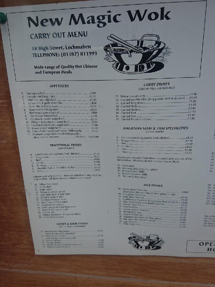 Menu at Magic Wok restaurant, Lochmaben