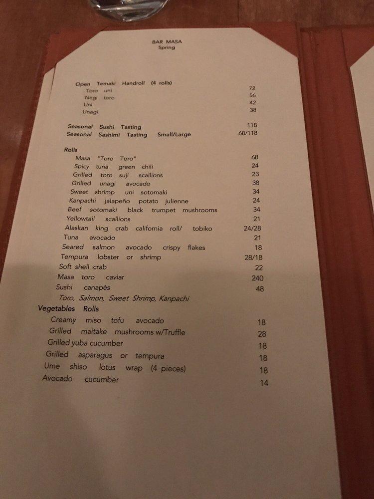 Menu at Bar Masa, West New York, The Shops at