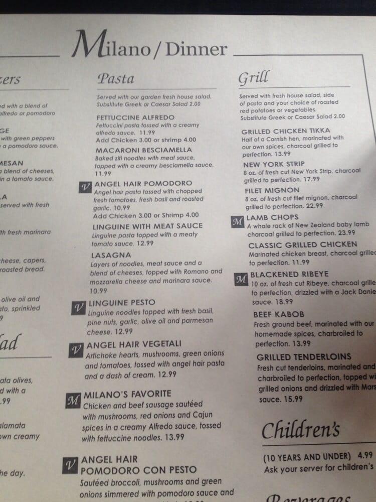 Menu at Milano II & Jack’s place restaurant, Murfreesboro