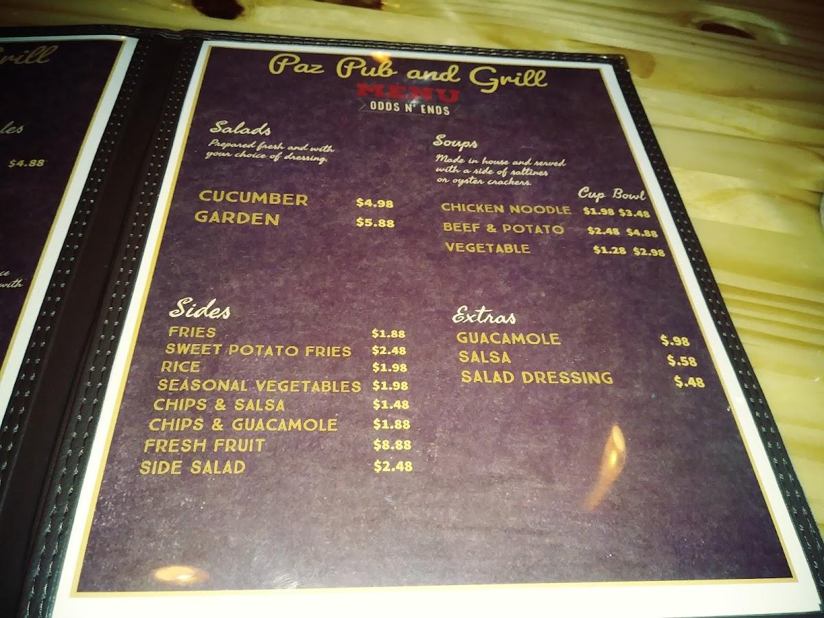 Menu at Paz Pub & Grill LLC, Big Rapids