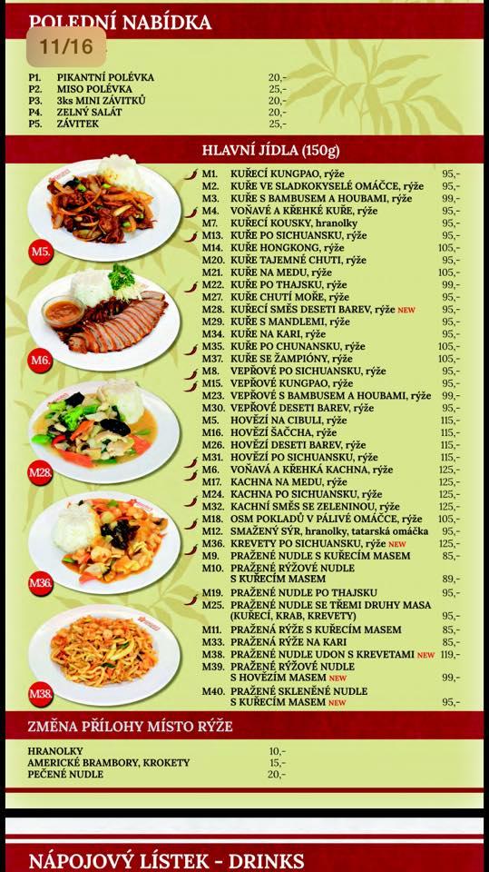 Menu at Sakura's restaurant, Liberec, Palachova 1404