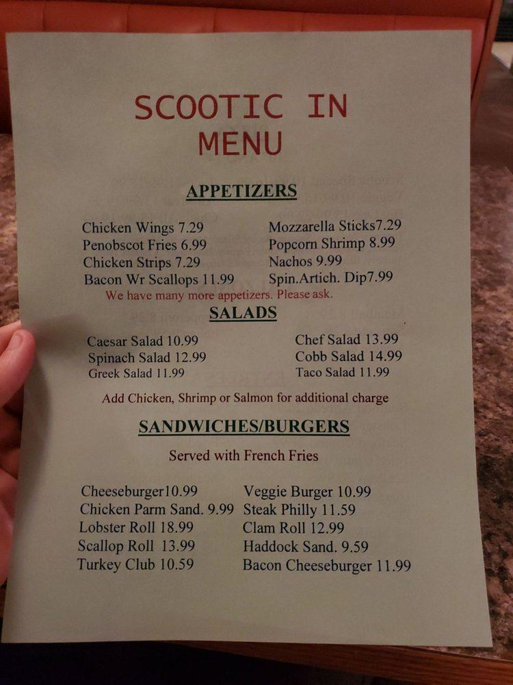 Menu at Scootic In Restaurant, Millinocket