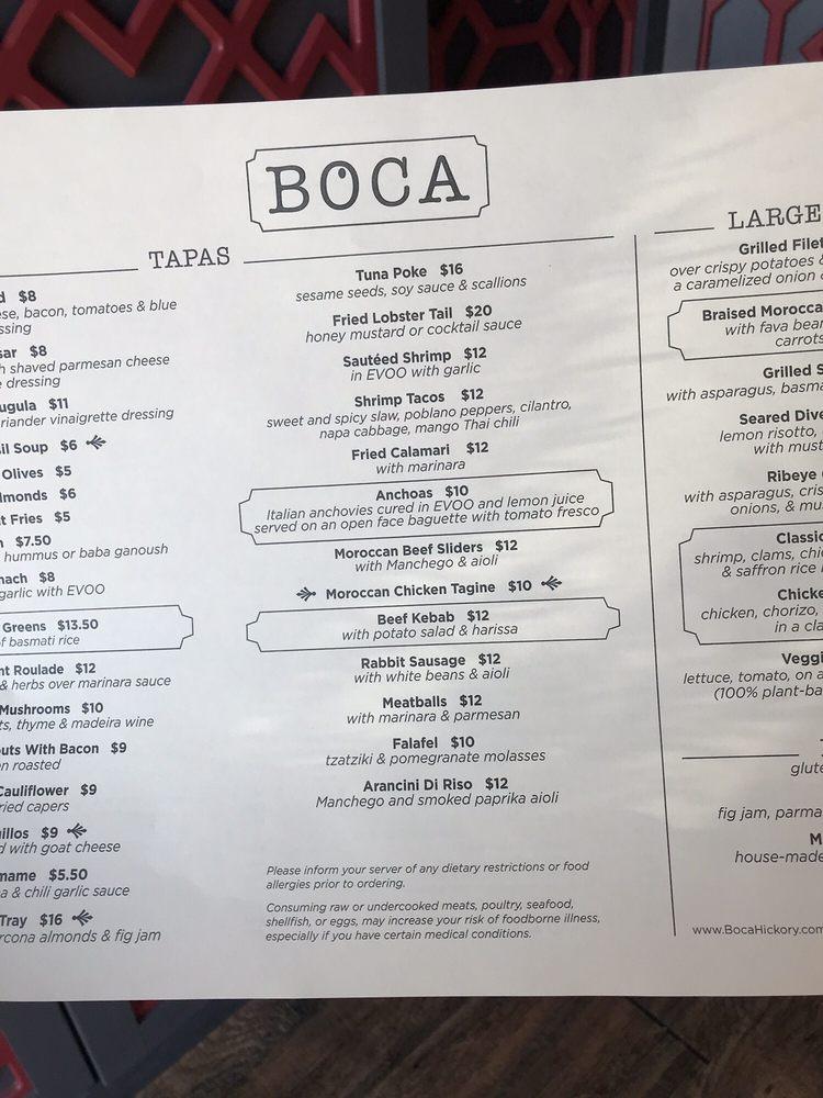 Menu at Boca pub & bar, Hickory