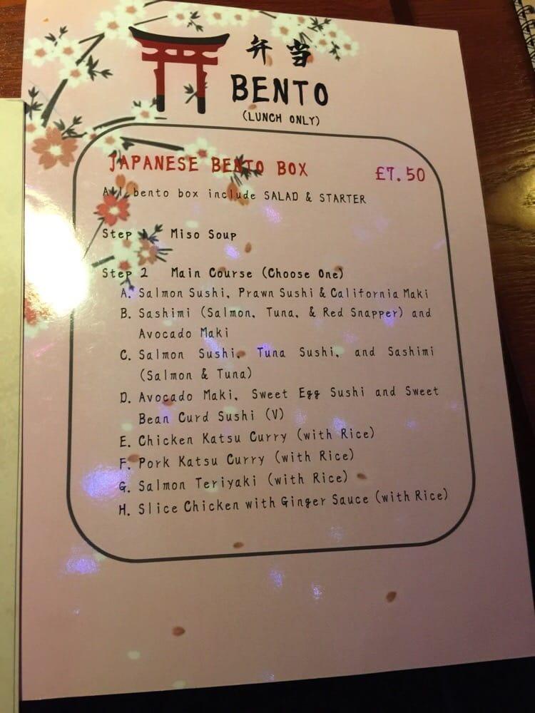 Menu at Bentoya restaurant, Edinburgh