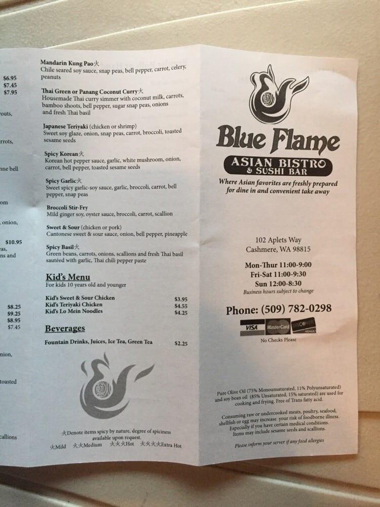 Menu at Blue Flame Asian Bistro & Bar, Cashmere, 112 Elberta Ave