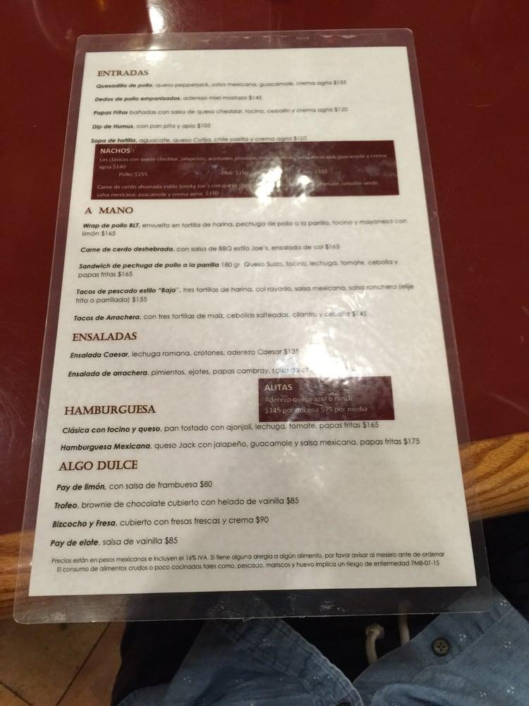 Menu at Champions Sports Bar, Puerto Vallarta