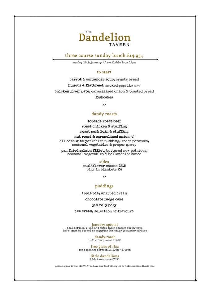 Menu at The Dandelion Tavern pub & bar, Widnes
