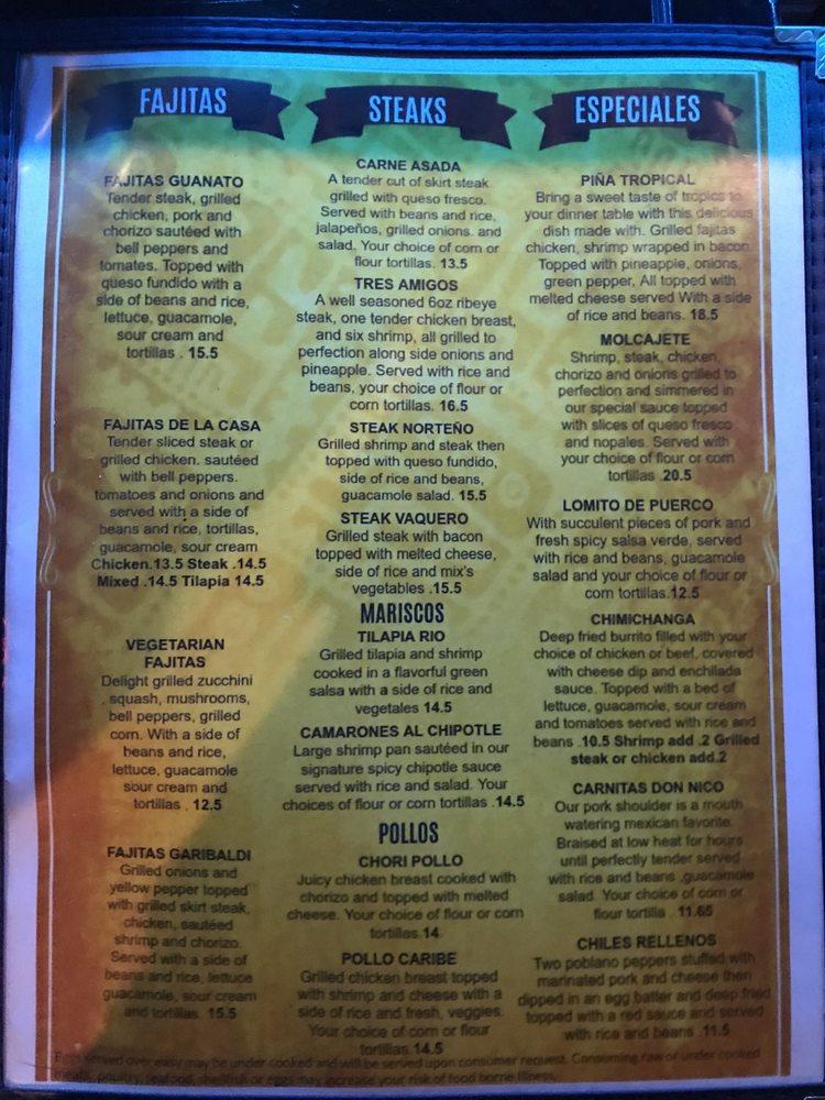 Menu at Garibaldi Mexican Restaurant, Madison