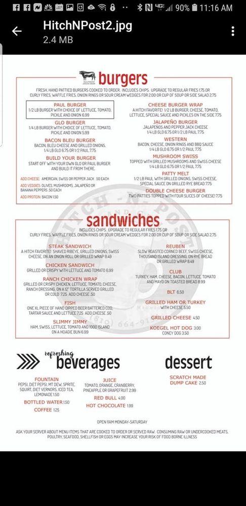 Menu at Hitch N Post Bar & Grill, Lapeer