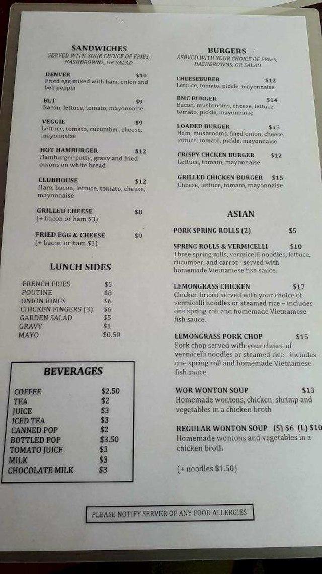 Menu at John's Breakfast & Lunch restaurant, Calgary