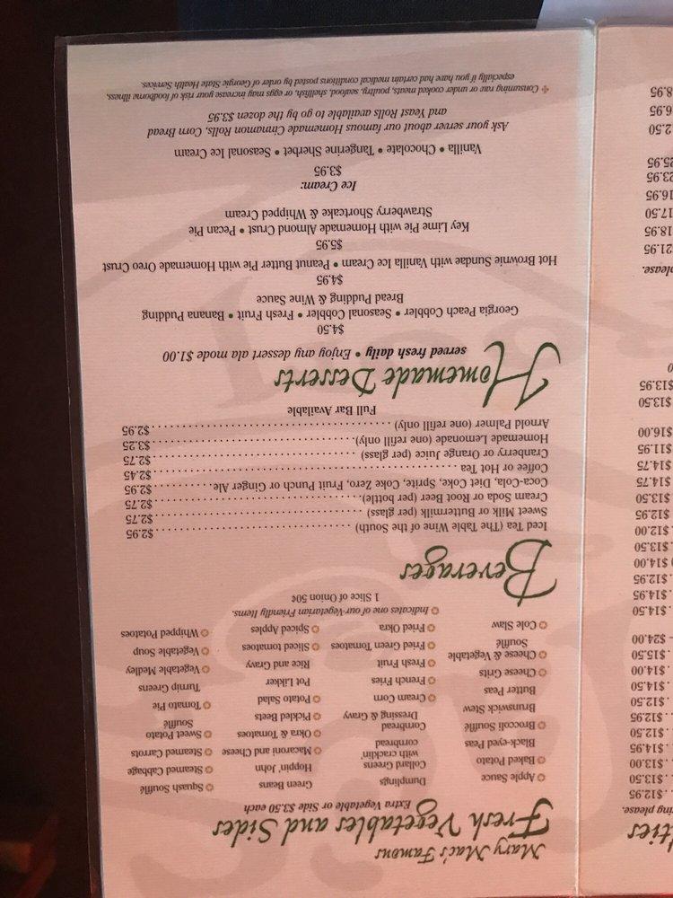 Menu at Mary Mac's Tea Room pub & bar, Atlanta