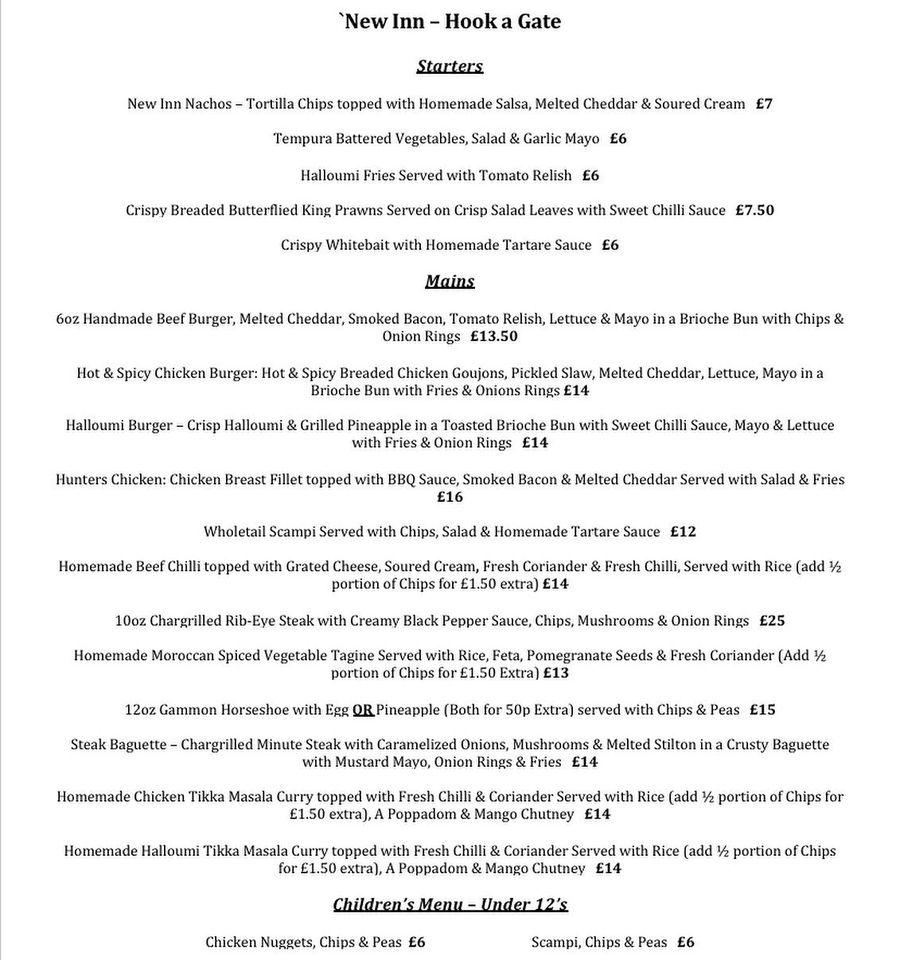 Menu at New Inn pub & bar, Shrewsbury, Hook-a-gate