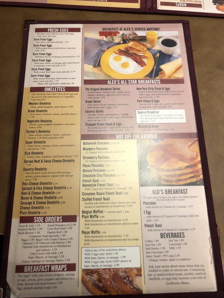 Menu at Alex's of Clinton Township restaurant, Charter Township of Clinton