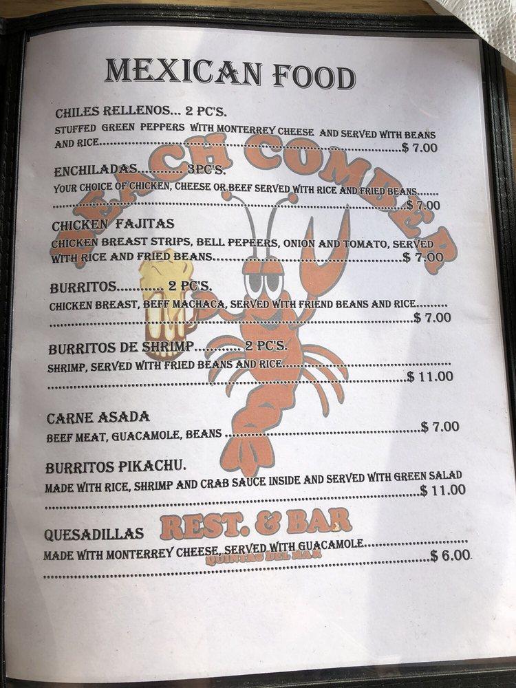 Menu at BEACH COMBER restaurant, Rosarito, Blvd. Benito Juárez km 25.5