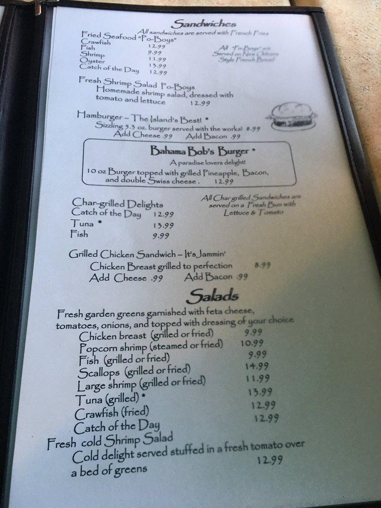 Menu at Bahama Bob's Beach Side Cafe, Gulf Shores